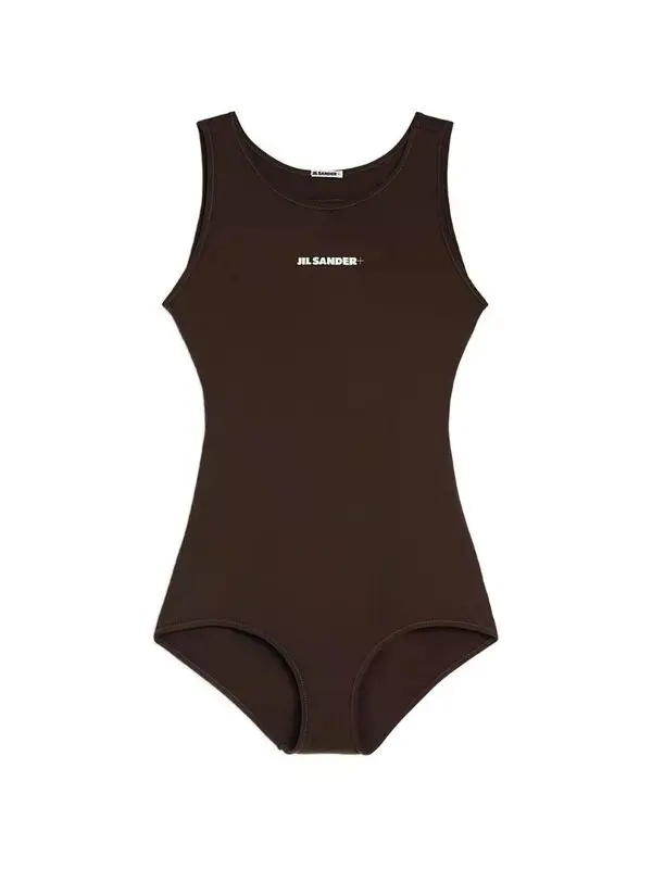 JIL SANDER Logo-print Open-back Swimsuit - Brown