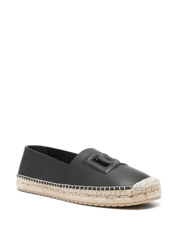 Dolce & Gabbana Logo-embossed Leather Espadrilles - Black