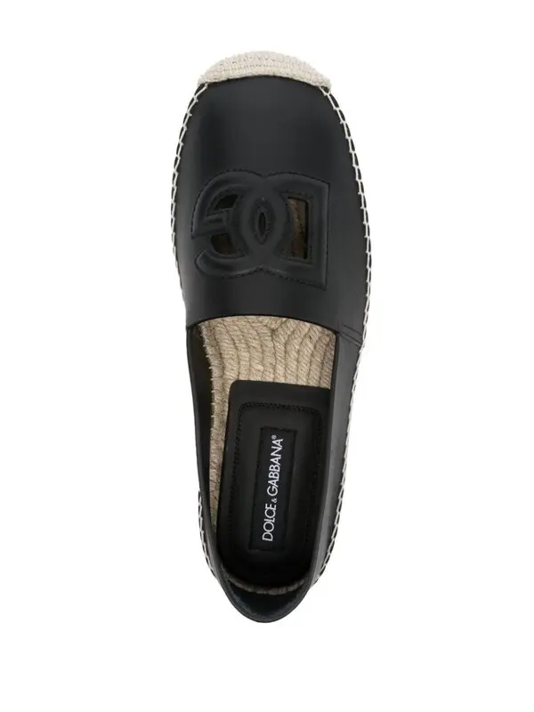 Dolce & Gabbana Logo-embossed Leather Espadrilles - Black