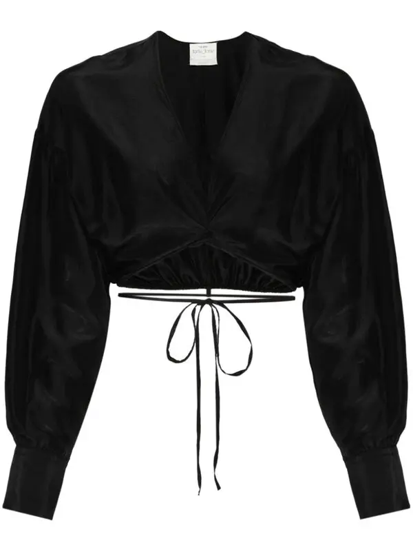 FORTE_FORTE Cropped Silk Blouse - Black