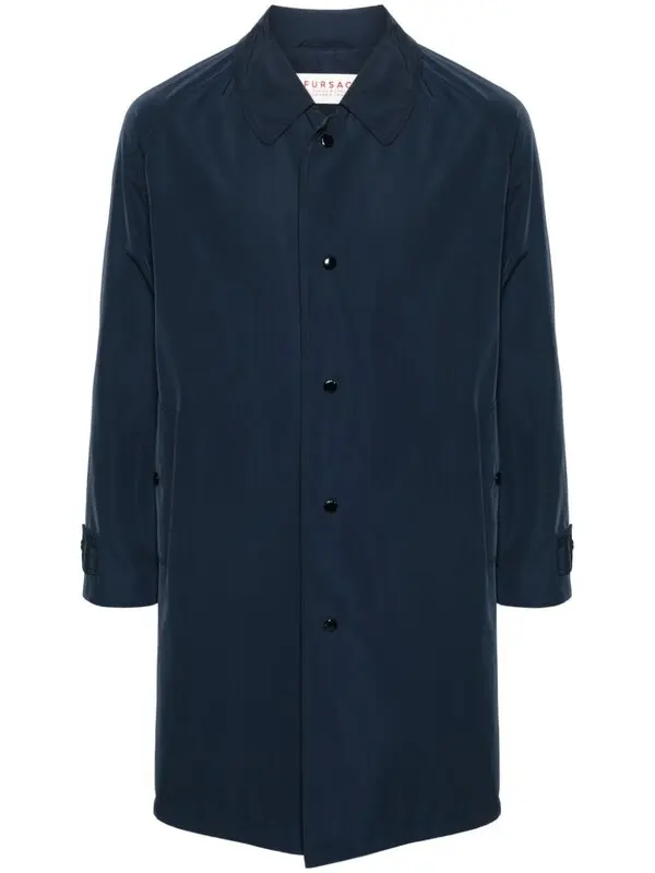 FURSAC Stud-fastening Cotton Raincoat - Blue