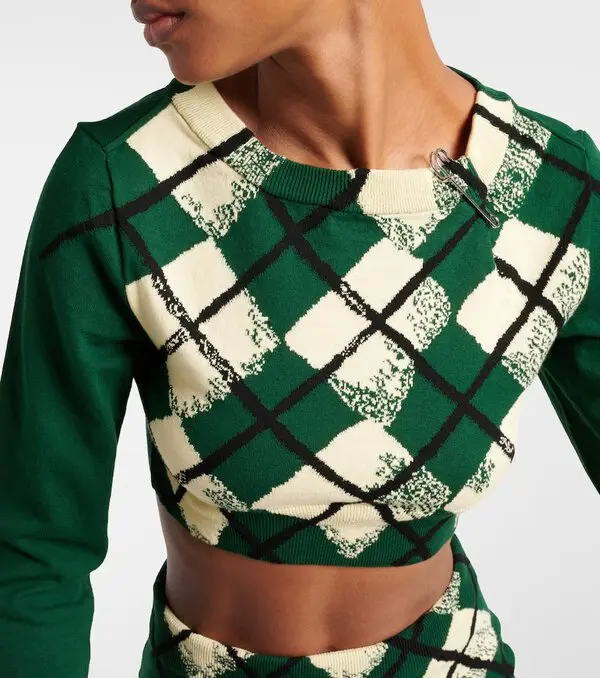 Burberry Argyle Cropped Cotton Sweater