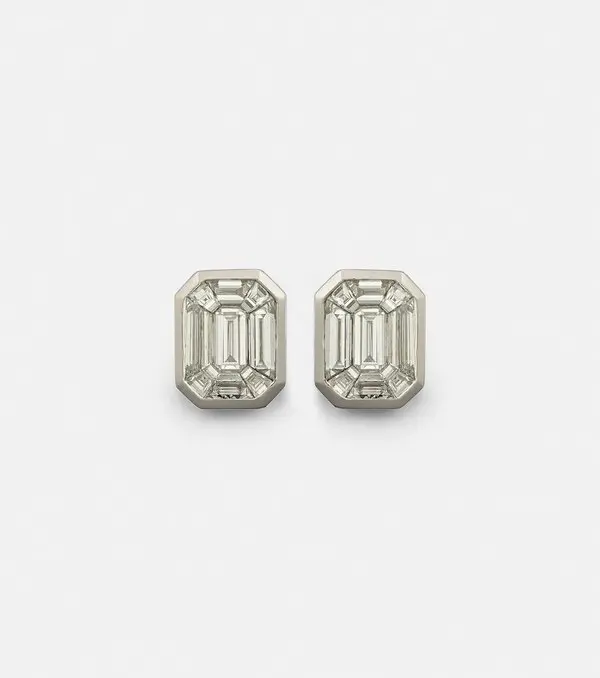 Shay Jewelry Illusion Emerald-cut Diamond Earrings In 18kt White Gold - Silver