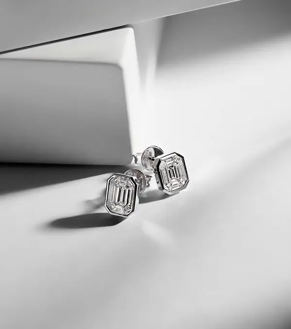 Shay Jewelry Illusion Emerald-cut Diamond Earrings In 18kt White Gold