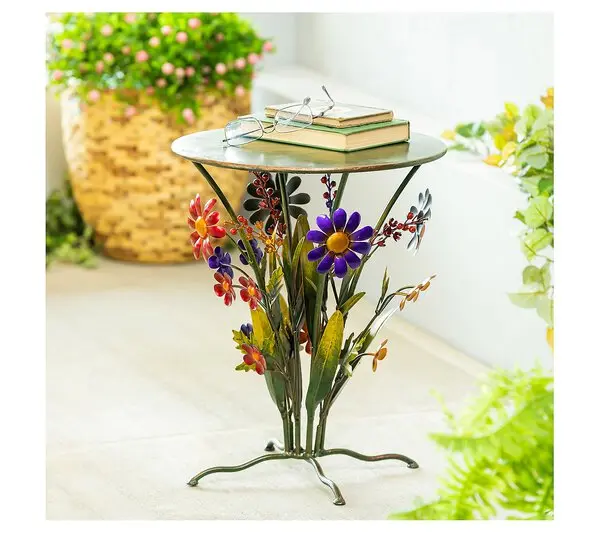 EVERGREEN Handmade Metal Daisies Side Table