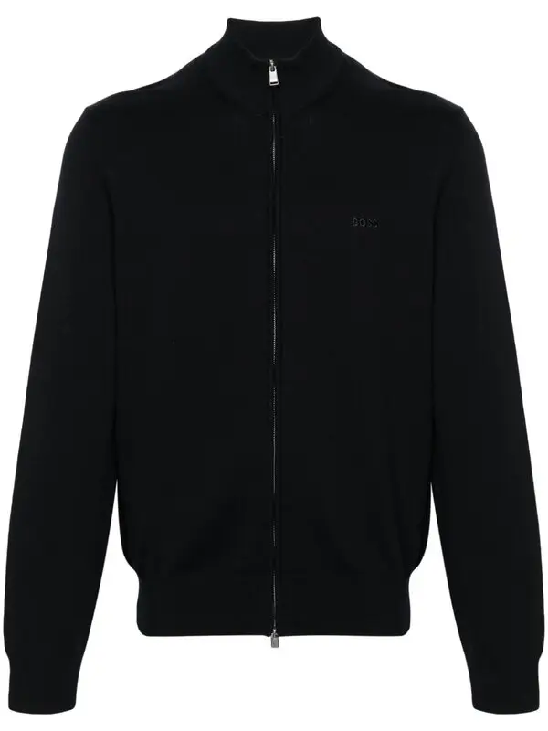 BOSS High-neck Cotton Cardigan - Black