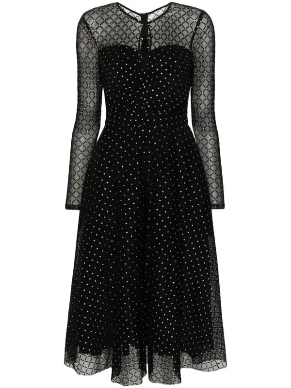 NISSA Glitter-dots Flared Midi Dress