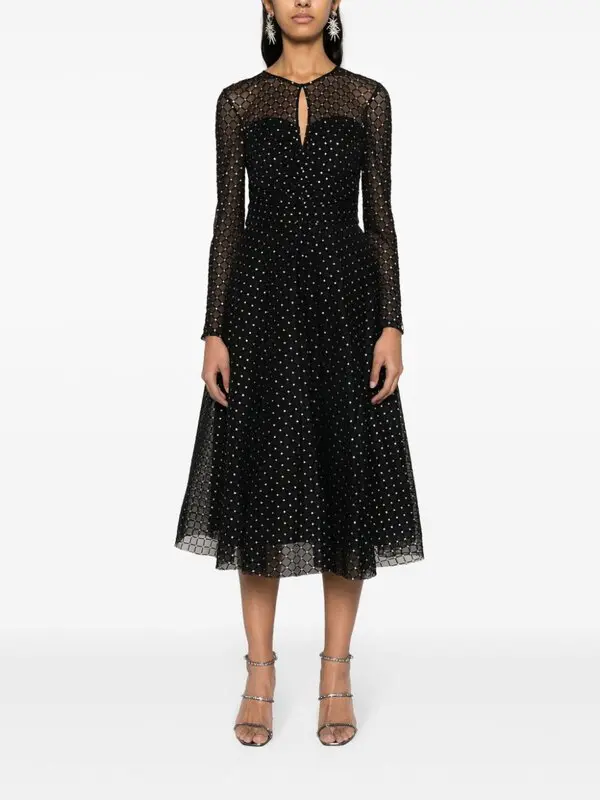 NISSA Glitter-dots Flared Midi Dress