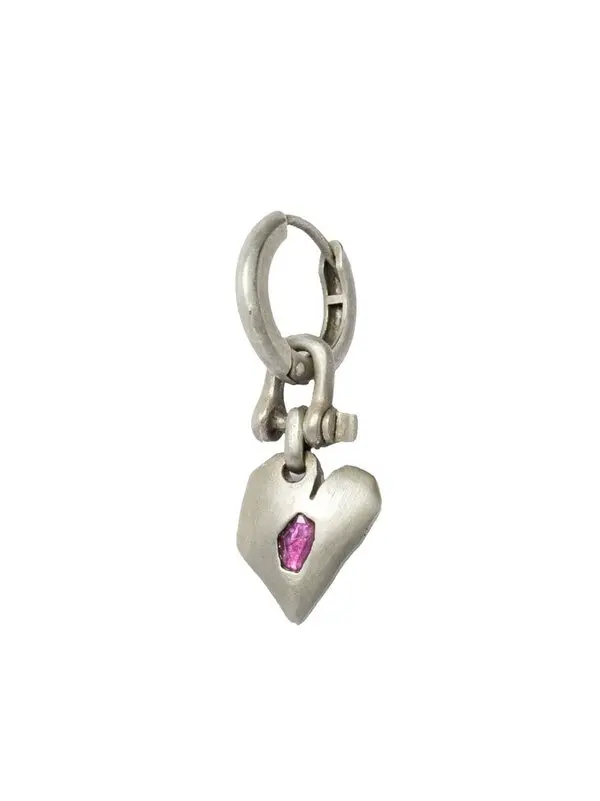 PARTS OF FOUR Jazz's Solid Heart Sterling And Ruby Drop Earring - Silver