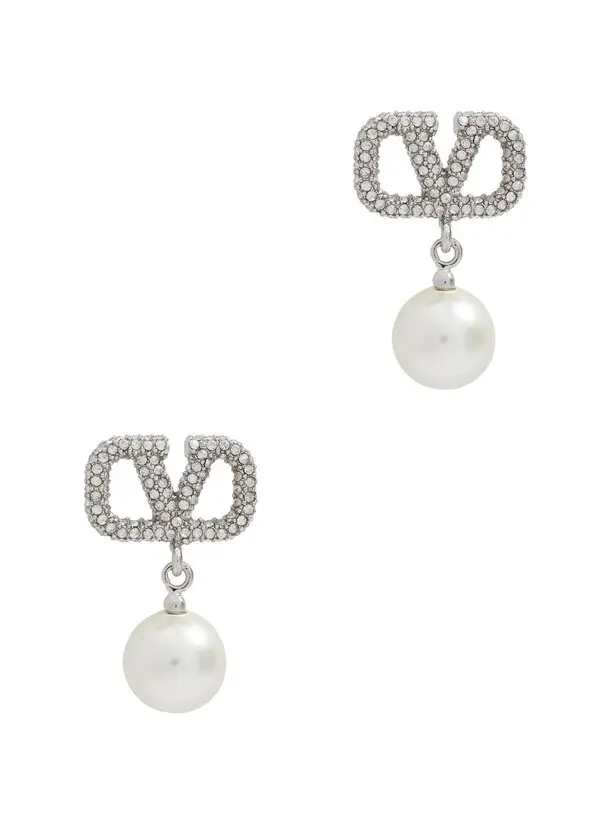 Valentino Garavani Vlogo Crystal And Pearl Drop Earrings