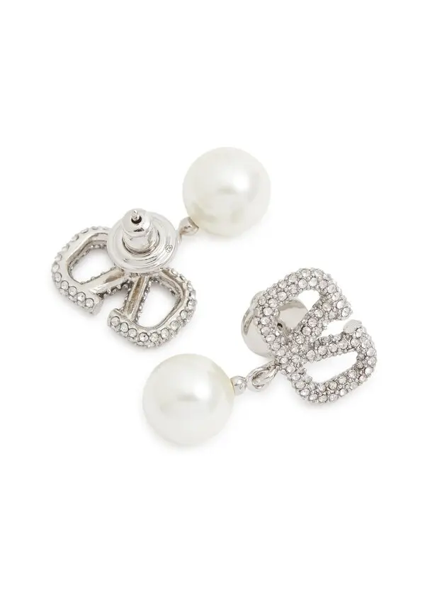 Valentino Garavani Vlogo Crystal And Pearl Drop Earrings