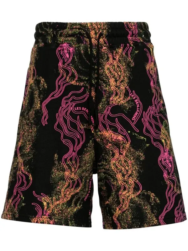 LES BENJAMINS Graphic-print Cotton Track Shorts