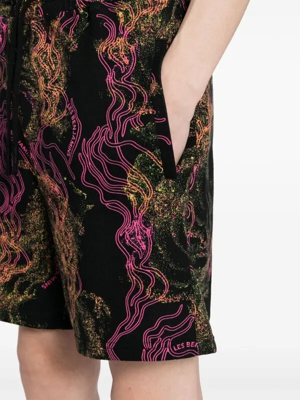 LES BENJAMINS Graphic-print Cotton Track Shorts