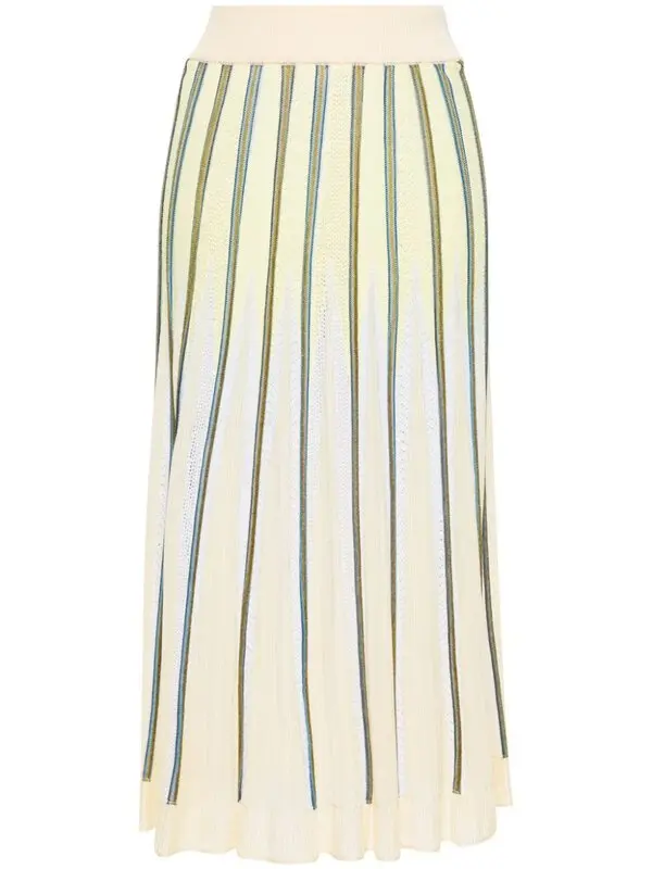 FORTE_FORTE Striped Pointelle-knit Skirt