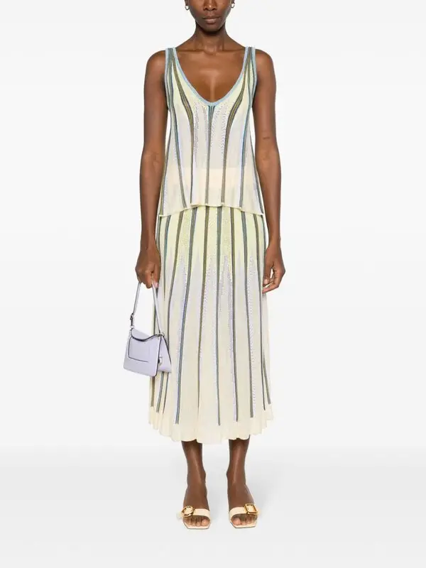 FORTE_FORTE Striped Pointelle-knit Skirt