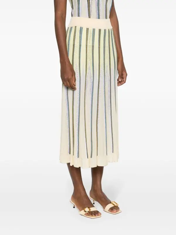 FORTE_FORTE Striped Pointelle-knit Skirt