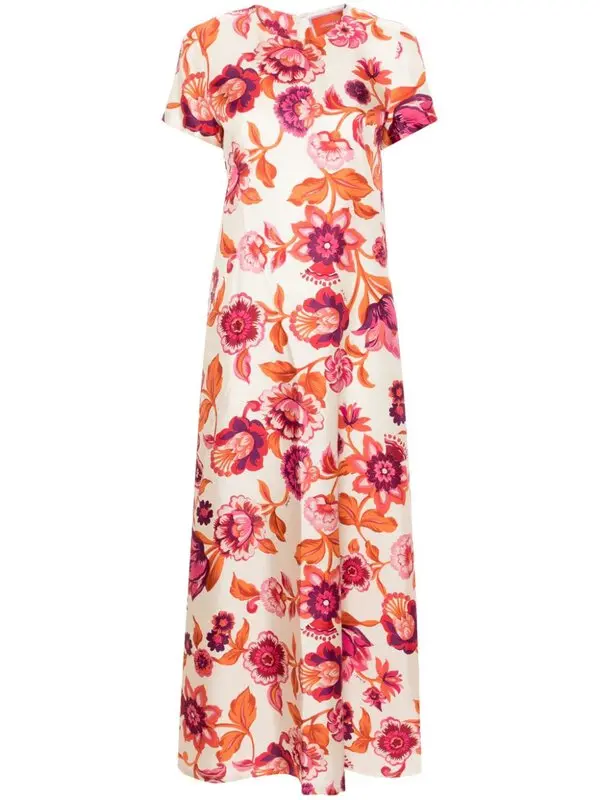La DoubleJ Floral-print Silk Swing Dress - Neutrals