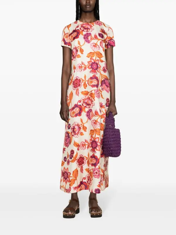 La DoubleJ Floral-print Silk Swing Dress - Neutrals