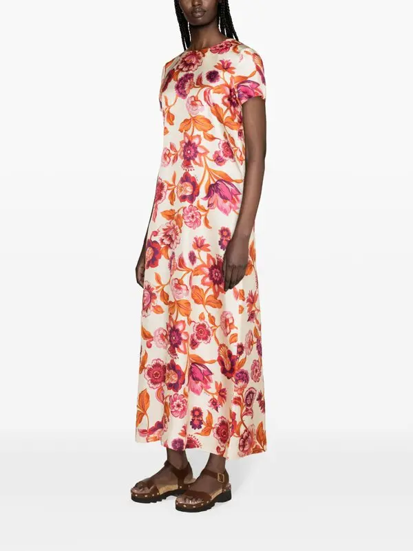 La DoubleJ Floral-print Silk Swing Dress - Neutrals