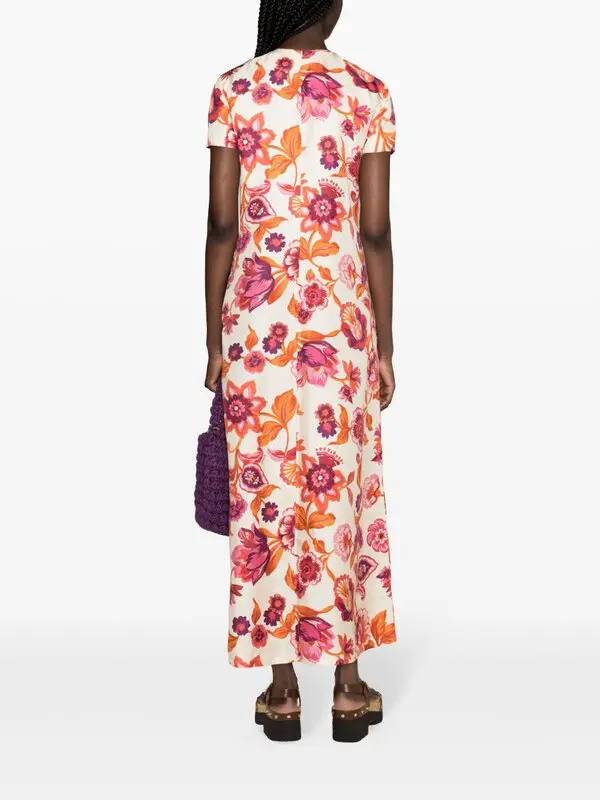 La DoubleJ Floral-print Silk Swing Dress - Neutrals