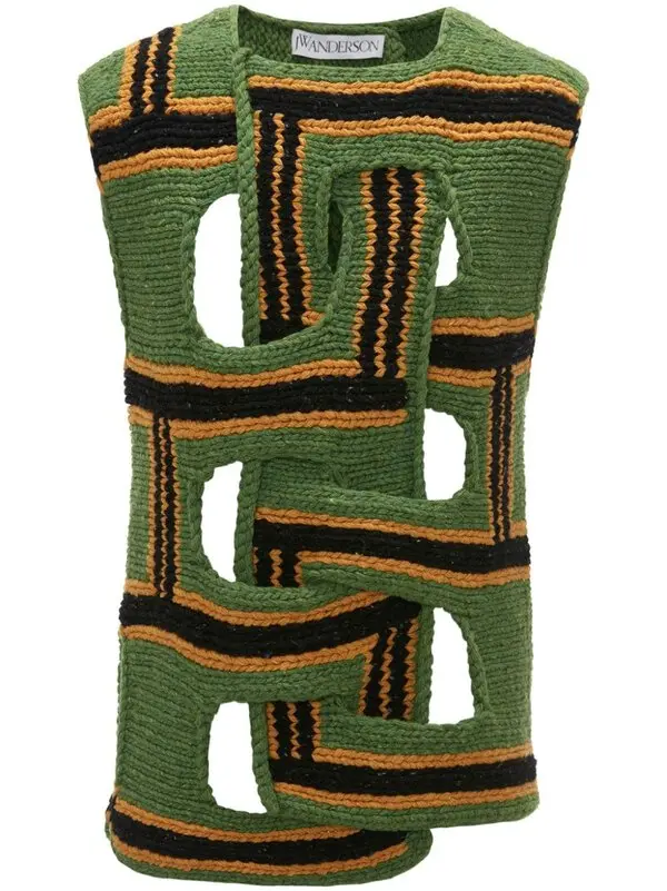 JW Anderson Interwoven Striped Wool Vest - Green