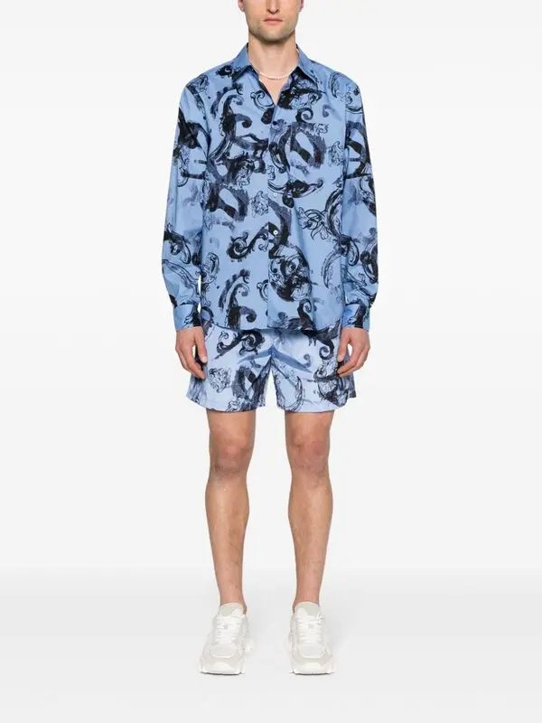 Versace Watercolour Couture-print Deck Shorts - Blue