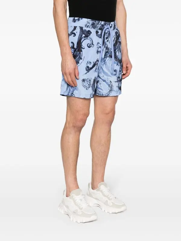 Versace Watercolour Couture-print Deck Shorts - Blue