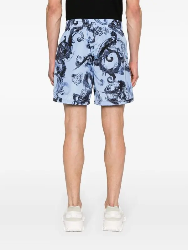 Versace Watercolour Couture-print Deck Shorts - Blue