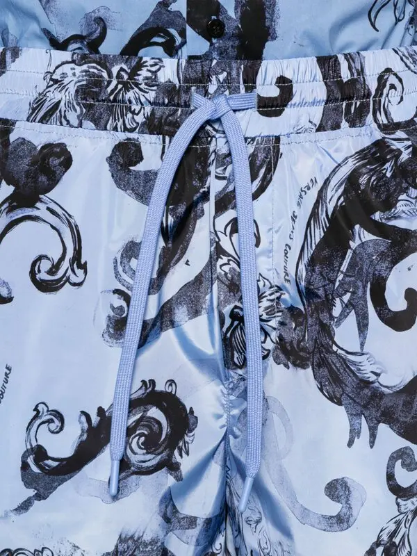Versace Watercolour Couture-print Deck Shorts - Blue