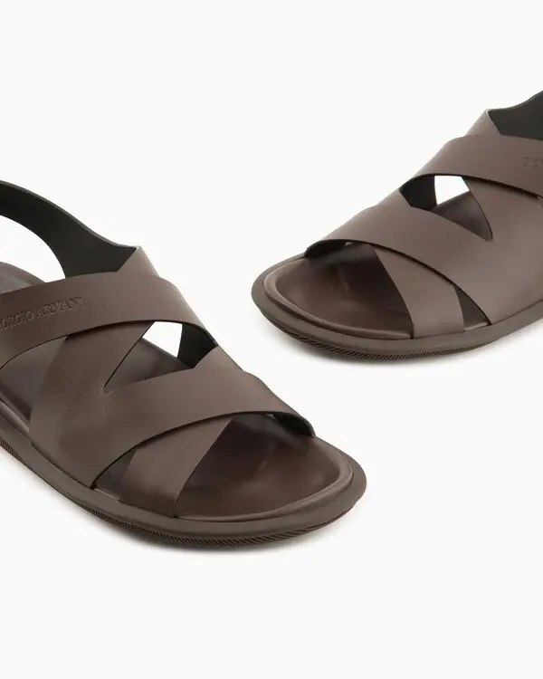 Giorgio Armani Leather Woven Sandals - Brown