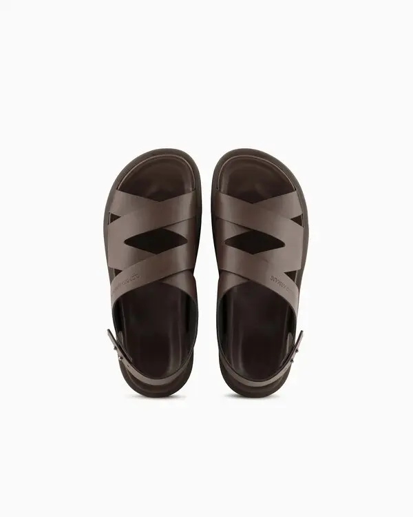Giorgio Armani Leather Woven Sandals - Brown