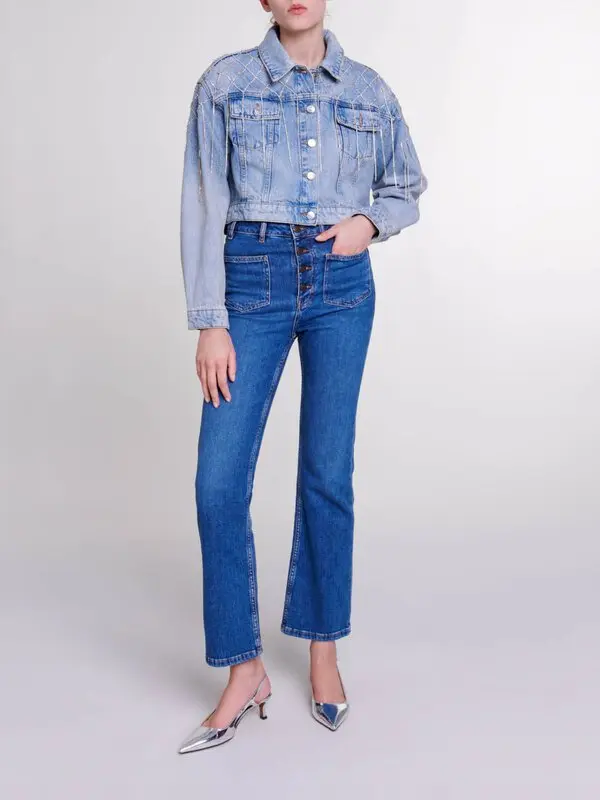 Maje Denim Jacket With Rhinestones
