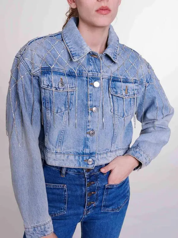 Maje Denim Jacket With Rhinestones