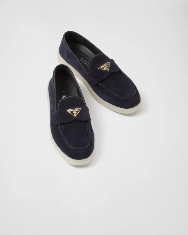 Prada Suede Leather Loafers - Navy | Editorialist