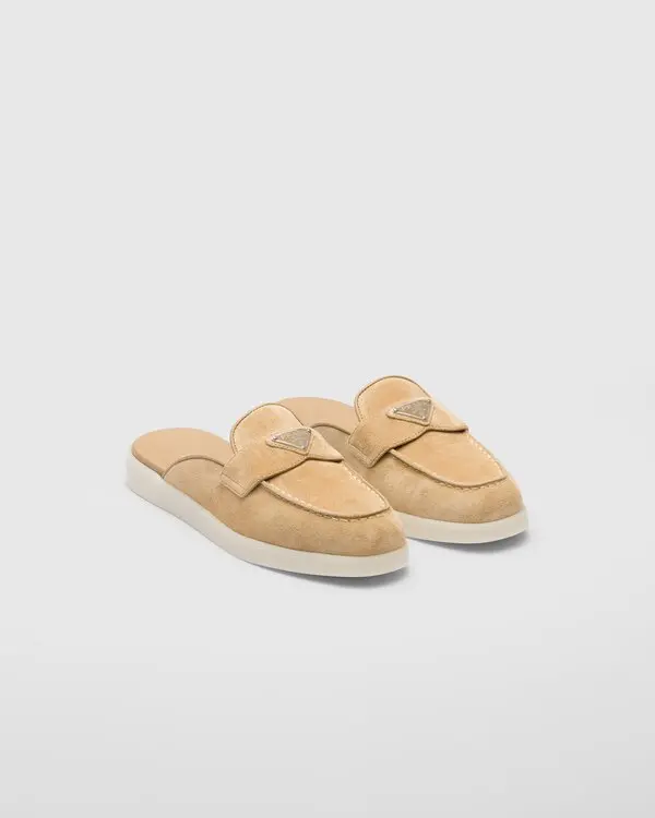 Prada Suede Mules - Ecru