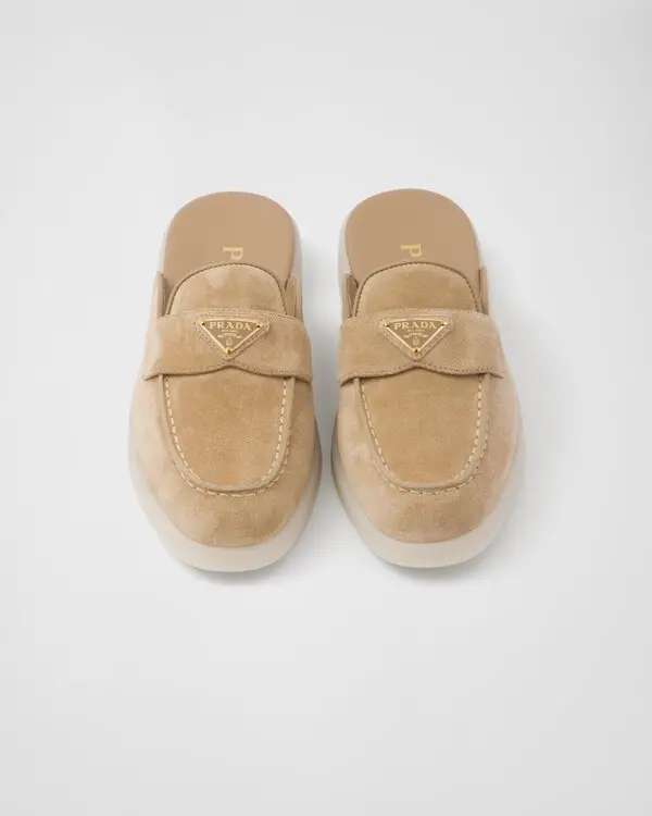 Prada Suede Mules - Ecru