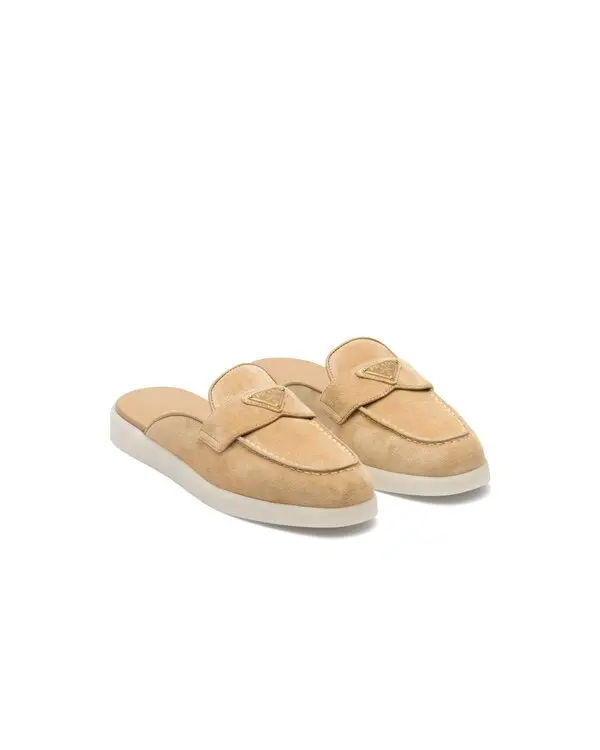 Prada Suede Mules - Neutral