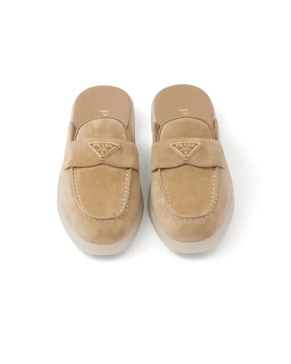 Prada Suede Mules - Neutral
