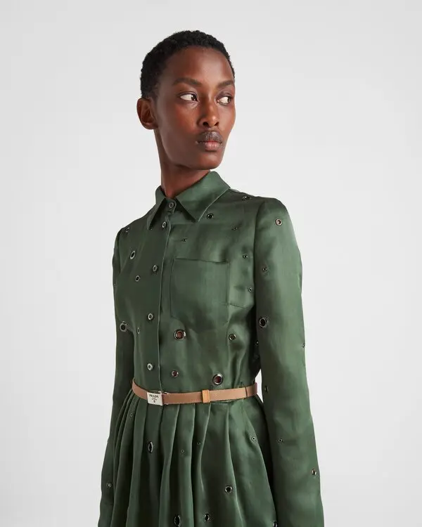 Prada Organza Dress With Grommet Embellishment - Green | Editorialist