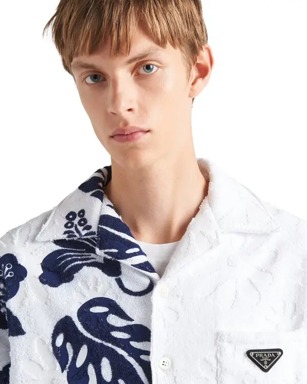 Prada Double Match Hort-Leeved Heavy Cotton Hirt - White