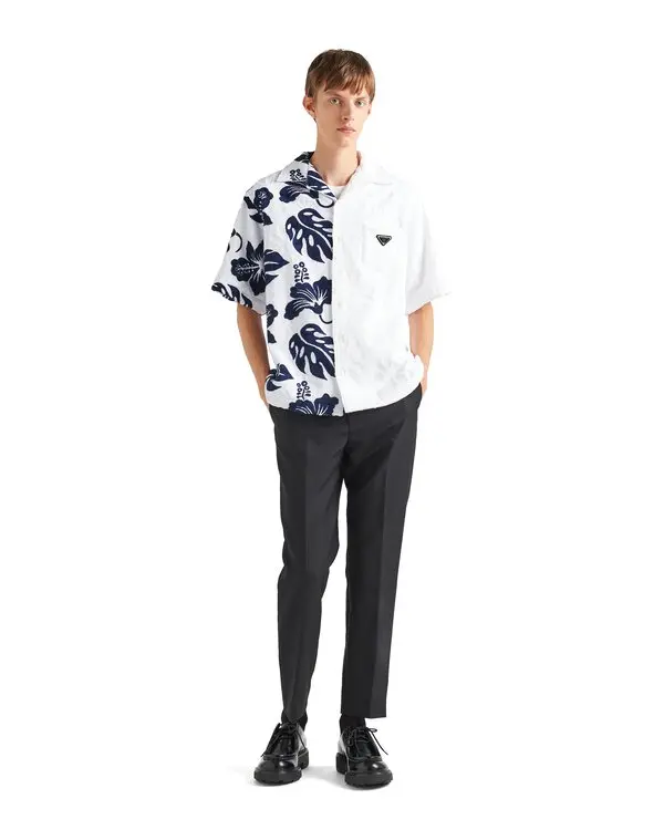 Prada Double Match Hort-Leeved Heavy Cotton Hirt - White