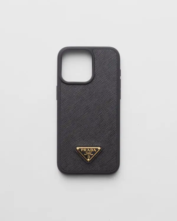 Prada Saffiano Leather Cover For Iphone 15 Pro Max - Black