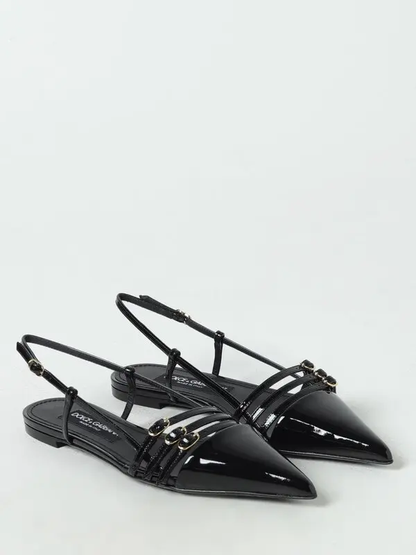 Dolce & Gabbana Patent Leather Ballet Flats With Embellished Straps