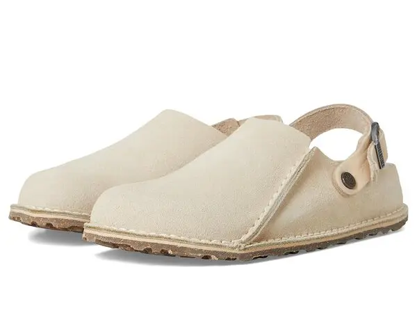 BIRKENSTOCK Lutry Suede Clogs With Adjustable Buckle - Eggshell