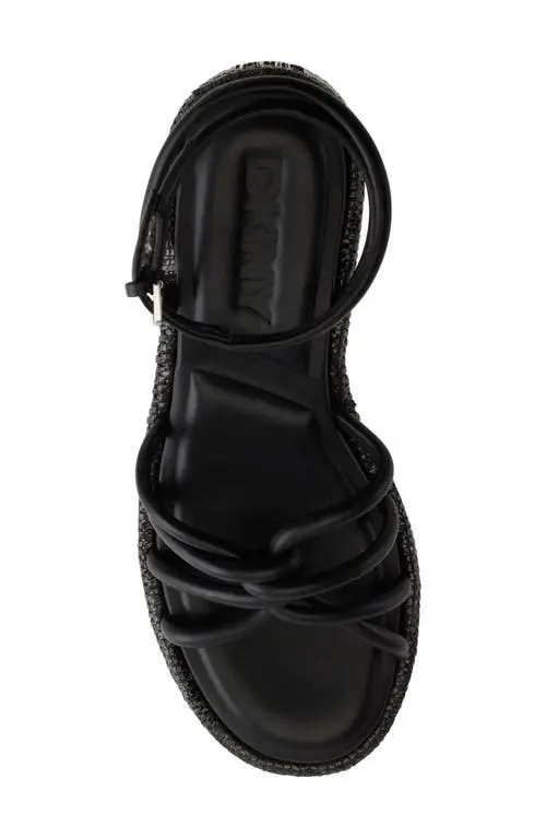 Dkny Cyrilla Raffia Wedge Platform Sandals - Black