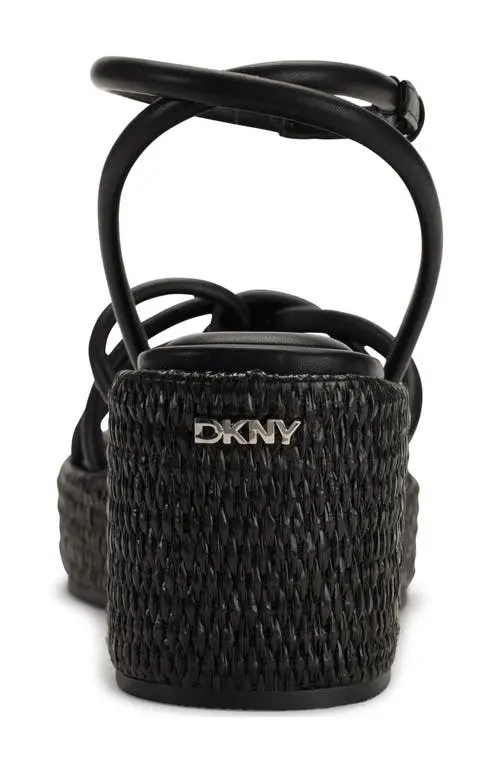 Dkny Cyrilla Raffia Wedge Platform Sandals - Black