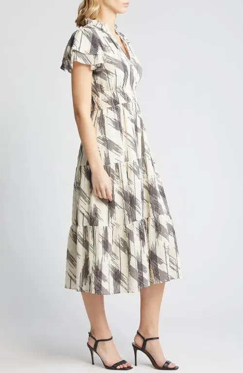 ZOE AND CLAIRE Smocked Waist Printed Midi Dress