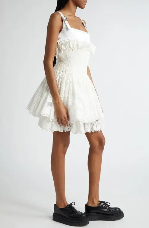 Chopova Lowena Faddy Smocked Bustier Minidress In White - 75% Off