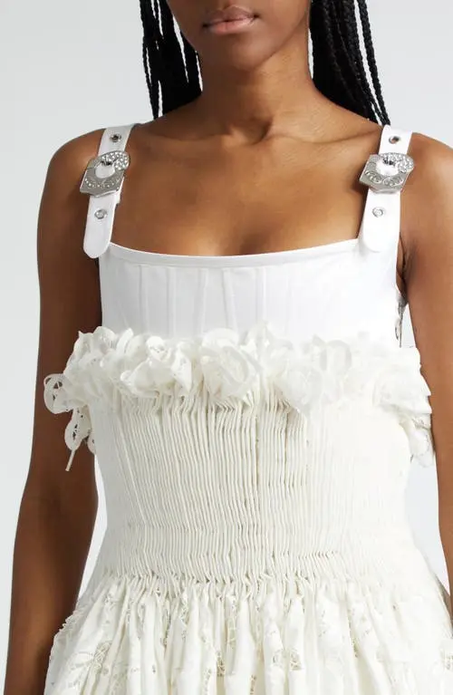CHOPOVA LOWENA パフスリーブブラウス ホワイト Chopova Lowena Faddy Smocked Bustier Minidress In White - 75% Off