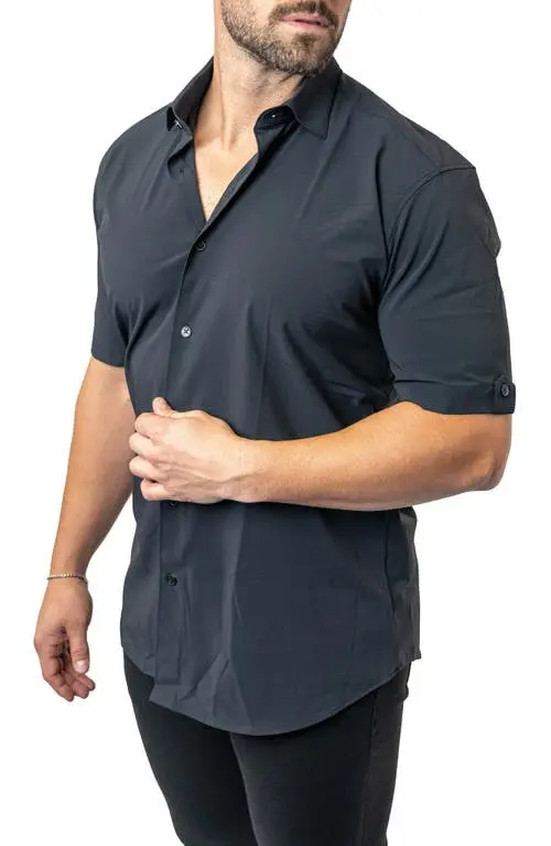 MACEOO Galileo Stretchcore Short Sleeve Performance Button-up Shirt - Black
